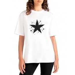 Gorhey Shirt 'Women's Round Neck Casual Cotton T-Shirt with Graffiti Star Print' female White size S