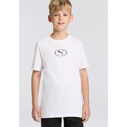 Puma Jungen T-Shirt "SPORT RIB COLLAR TEE B", wei&szlig;, Gr. 140, bedruckt, Jersey, Obermaterial: 100% Baumwolle, Shirts, Regular Fit, Kurzarmdesign,