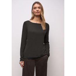 Street One Damen Langarmshirtschwarzest braun, Gr. 38, unifarben, Web, 50% Baumwolle, 50% Modal, Shirts, in Unifarbe