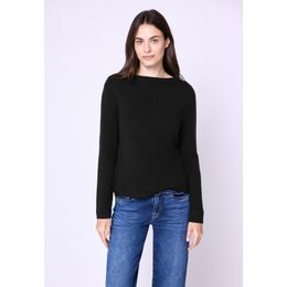 Rundhalspullover STREET ONE STUDIO, Damen, Gr. 38, schwarz, Stoff, 30% Polyester, 29% Polyacryl, 21% Viskose, 20% Nylon, unifarben, comfort fit normal, Rundhals, abgesteppt, Pullover Rundhalspullover, in Unifarbe