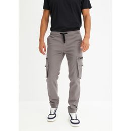 bonprix Stretch-Schlupfhose Regular Fit, grau, Gr.48, Moderne Joggpants mit aufwendig verarbeiteten Beintaschen in angenehmer Stretch-Qualit&auml;t, 97% Baumwolle