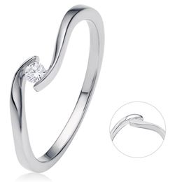 ONE ELEMENT Damen Diamantring "0,05 ct Diamant Brillant Spannfassung Ring aus 585 Wei&szlig;gold", 60, 0,05, Diamanten Gold Wei&szlig;gold 585, silber,