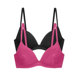 Push-up-BH Dorina "Willa", Damen, Gr. 85, Cup C, schwarz (pink, schwarz), Microtouch, Obermaterial: 65% Polyamid, 25% Polyester, 10% Elasthan, BHs Push-up-BH, leicht gepolsterte Cups, mit B&uuml;gel