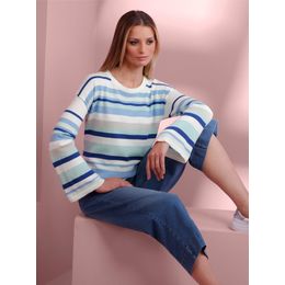 Heine Damen Strickpullover "Pullover"ecru, himmelblau, geringelt, Gr. 44, gemustert, gestreift, mehrfarbig, 50% Baumwolle, 50% Polyacryl, Pullover