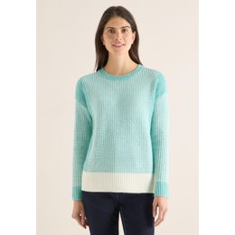 Strickpullover Street One, Damen, Gr. L (42), light foam blau, Web, 37% Baumwolle, 34% Polyacryl, 26% Polyester, 3% Elasthan, colorblocking, comfort fit normal, Rundhals, B&uuml;ndchen, Pullover Strickpullover, im soften Baumwoll-Mix