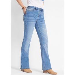 bonprix Damen Bootcut-Jeans, blau, Gr. 44, unifarben, Denim/Jeans, Obermaterial: 82% Baumwolle, 17% Polyester, 1% Elasthan, Jeans, Five-Pocket-Style,