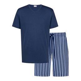 Mey Pyjama kurz 'Graphic Stripes' Herren Gr&ouml;&szlig;e XXL blau