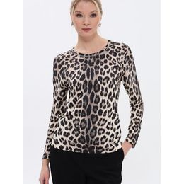 Passioni Sweater 'Rundhalspullover mit Leoprint' female Beige size M/L