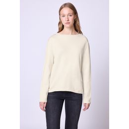 Rundhalspullover STREET ONE STUDIO, Damen, Gr. 40, soft beige, Stoff, 30% Polyester, 29% Polyacryl, 21% Viskose, 20% Nylon, unifarben, comfort fit normal, Rundhals, abgesteppt, Pullover Rundhalspullover, in Unifarbe