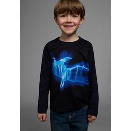 Kidsworld Jungen Langarmshirt "FLYING DINO", blau, Gr. 92, bedruckt, Jersey, Obermaterial: 100% Baumwolle. Vorderteil: 100% Polyester, Shirts,