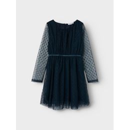 name it M&auml;dchen Minikleid "NKFVABOS LS DRESS NOOS", blau, Gr. 152, unifarben, Web, Obermaterial: 100% Polyester, Kleider
