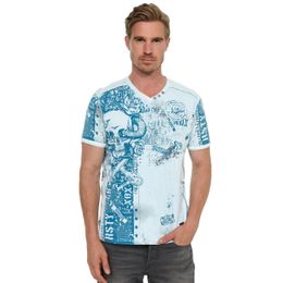 Rusty Neal Herren T-Shirt "Rusty Neal T-Shirt", blau, Gr. L, bedruckt, 100% Baumwolle, Shirts, mit coolem Allover-Print