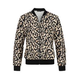 Bomberjacke CLOUD 5IVE "CLOUD 5IVE Cloud 5ive Blouson Bomber Jacket", Damen, Gr. XS, schwarz, beige, 95% Polyester, 5% Elasthan, animal-print, normal, amerikanischer Ausschnitt, Jacken Bomberjacke