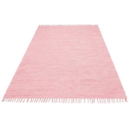 Teppich OTTO HOME, B:60cm H:5mm L:120cm, rosa, Baumwolle, Wohnzimmer, Teppiche, "Paul", Wendeteppich, Uni, handgewebt, mit Fransen, reine Baumwolle,