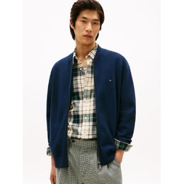 Cardigan Tommy Hilfiger "FULL MILANO BASEBALL", Herren, Gr. M, schwarz night navy, Strick, Obermaterial: 50% Baumwolle, 33% Modal, 15% Polyamid, 2% Elasthan, normal normal, Rippb&uuml;ndchen, Strickjacken, mit feiner Struktur, normale Passform