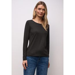 Street One Damen Langarmshirtschwarzest braun, Gr. 42, unifarben, Web, 50% Modal, 50% Baumwolle, Shirts, mit Rundhalsausschnitt