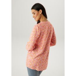 Damen Schlupfblusehellrosa, orange, pink, Gr. 44, Aniston SELECTED, bedruckt, gemustert, Web, Obermaterial: 100% Viskose, Blusen, mit angesagter