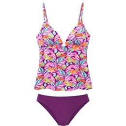 Vivance Damen Tankinilila bedruckt, Gr. 38, bedruckt, Microfaser, Bikini-Sets, mit farbenfrohem Bl&auml;tterdruck