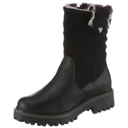Tamaris Damen Winterstiefelette, Gr. 36schwarz, Leder, Veloursleder, unifarben, Schuhe, Blockabsatz, Winterboots mit Falten im slouchy Look