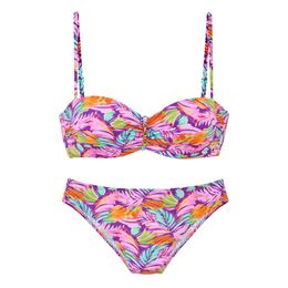 Vivance Damen B&uuml;gel-Bandeau-Bikinilila bedruckt, Gr. 38, bedruckt, Microfaser, Bikini-Sets, mit farbenfrohem Bl&auml;tterdruck
