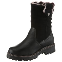 Tamaris Damen Winterstiefelette, Gr. 36schwarz, Leder, Veloursleder, unifarben, Schuhe, Blockabsatz, Winterboots mit Falten im slouchy Look
