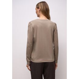 Street One Damen Langarmshirt, beige, Gr. 46, unifarben, Web, 95% Baumwolle, 5% Elasthan, Shirts, mit Rundhalsausschnitt