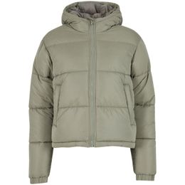 Winterjacke Urban Classics "Urban Classics Ladies Peached Puffer Jacket With Hood", Damen, Gr. S, paleolive, 100% Polyester, unifarben, normal, ohne Ausschnitt, Jacken Winterjacke
