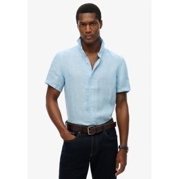 Superdry Herren Kurzarmhemd "VACATION LINEN S/S SHIRT", blau, Gr. XXXL, gemustert, Web, Obermaterial: 100% Seide, Hemden, mit Obermaterial aus Seide,