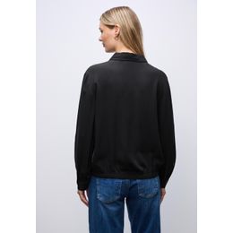 Street One Damen Langarmbluse, schwarz, Gr. 46, unifarben mit Farbeinsatz, Stoff, 100% Viskose, Blusen, mit Leo-Streifen