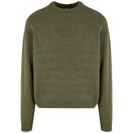 Rundhalspullover Urban Classics "Urban Classics Herren Oversized Chunky Sweater", Damen, Gr. XXL, olive, 73% Polyacryl, 27% Polyester, unifarben, oversize, Rundhals, Pullover Rundhalspullover