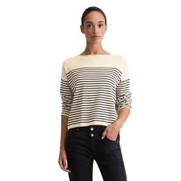 Marc O'Polo MARC O'POLO Damen Strickpulloversanftes wei&szlig;, Gr. L, Strick, Obermaterial: 100% Baumwolle, Pullover, geringelt, U-Boot-Ausschnitt