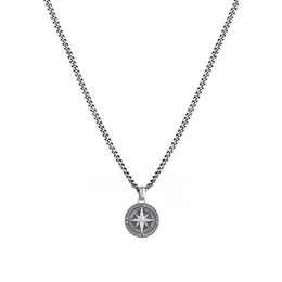 Kuzzoi Herren Kette mit Anh&auml;nger "Herren Panzerkette Kompass Maritim 925er Silber", 60, ohne Stein, Silber 925 (Sterlingsilber), L: 50schwarz, Silber