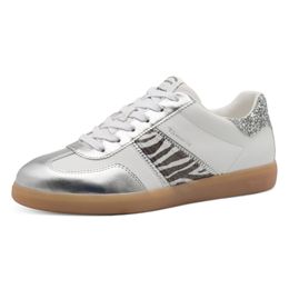 Tamaris Damen Plateausneaker, Gr. 37, wei&szlig;, Leder, Lederimitat, Textil, Schuhe, Freizeitschuh, Halbschuh, Schn&uuml;rschuh mit Glitter an der Ferse