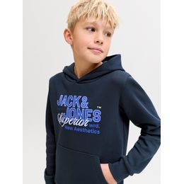 Jack & Jones Kinder Kapuzensweatshirt "JJELOGO SWEAT HOOD 2 COL AW25 NOOS JNR"navy blazer detail:hellwei&szlig;, dazzling blau, Gr. 152, JACK & JONES JUNIOR, bedruckt,