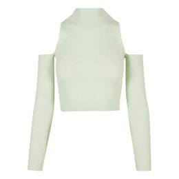 Rundhalspullover Urban Classics "Urban Classics Damen Ladies Rib Knit Cut Out Sleeve Longsleeve", Damen, Gr. L, lightmint, 35% Polyacryl, 35% Viskose, 30% Polyamid, unifarben, slim fit, Rundhals, Pullover Rundhalspullover