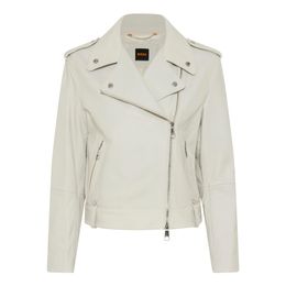 Lederjacke BOSS Orange "Sandy Premium Damenmode", Damen, Gr. 36, open wei&szlig; 118, Obermaterial: 100% B&uuml;ffelleder, unifarben, Jacken, mit genarbter Struktur