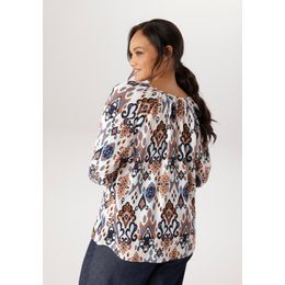 ANISTON PLUS Damen Schlupfblusewei&szlig;, blau, hellblau, braun, schwarz, Gr. 54, bedruckt, gemustert, Web, Obermaterial: 100% Viskose, Blusen, in