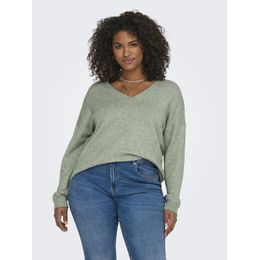 Only CARMAKOMA Damen V-Ausschnitt-Pullover "CARMARGARETA LS PULLOVER KNT NOOS", gr&uuml;n, Gr. M, meliert, Strick, Obermaterial: 50% Viskose, 27% Nylon,