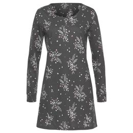 Damen Nachthemd, VIVANCE DREAMS BY LASCANA, Gr. 40, schwarz, Single Jersey, Obermaterial: 100% Baumwolle, gebl&uuml;mt, gemustert, Basic, Kleider, mit