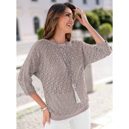 Lady Damen Ajourpullover "Ajour-Pullover", beige, Gr. 42, meliert, 100% Baumwolle, Pullover