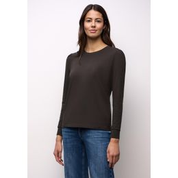 Street One Damen Langarmshirtschwarzest braun, Gr. 34, unifarben, Web, 95% Baumwolle, 5% Elasthan, Shirts, mit Rundhalsausschnitt