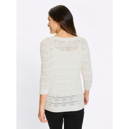 Classic Basics Damen Ajourpullover "Ajour-Pullover", wei&szlig;, Gr. 38, unifarben, 100% Baumwolle, Pullover