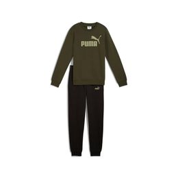 Puma Jungen Trainingsanzug "ESS NO.1 LOGO CREW SWEAT SUIT FL B", gr&uuml;n, Gr. 176, bedruckt, Fleece, Obermaterial: 66% Baumwolle, 34% Polyester,