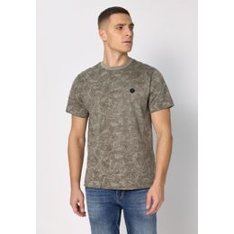 T-Shirt Street One MEN, Jungen, Gr. L (42), granite beige, Web, 100% Baumwolle, gemustert, normal normal, abgesteppt, Shirts T-Shirt, mit grafischem Muster