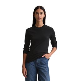 Marc O'Polo Damen Langarmshirtschwarz, Gr. XL, MARC O'POLO DENIM, unifarben, Rippware, Obermaterial: 96% Baumwolle, 4% Elasthan, Shirts, Rundhalsausschnitt, slim