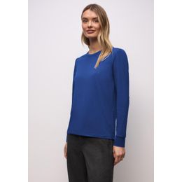 Langarmshirt Street One, Damen, Gr. 34, amparo blau, Web, 95% Baumwolle, 5% Elasthan, unifarben, normal normal, Rundhals, B&uuml;ndchen, Shirts Langarmshirt, mit Rundhalsausschnitt