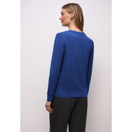 Street One Damen Langarmshirt, blau, Gr. 46, unifarben, Web, 95% Baumwolle, 5% Elasthan, Shirts, mit Rundhalsausschnitt