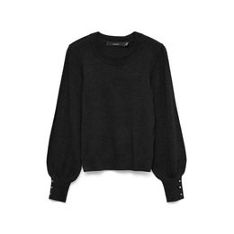 V&eacute;ro Moda VERO MODA Damen Strickpullover "VMHAPPY LS O-NK BUTTON CUFF PULLOVER BOO"schwarz detail:gold buttons, Gr. S, gestreift, Strick, Obermaterial: 50%