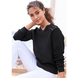 Vivance Damen Sweatshirt, schwarz, Gr. 32, unifarben, Sweatware, Obermaterial: 60% Baumwolle, 40% Polyester. Spitze: 100% Baumwolle, Sweatshirts, mit
