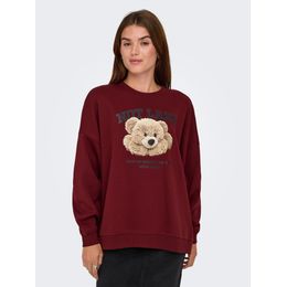 Only Damen Sweatshirt "ONLBILA L/S BEAR O-NECK SWT"cabernet print:lazy, Gr. S, bedruckt, Sweatware, Obermaterial: 60% Baumwolle, 40% Polyester,